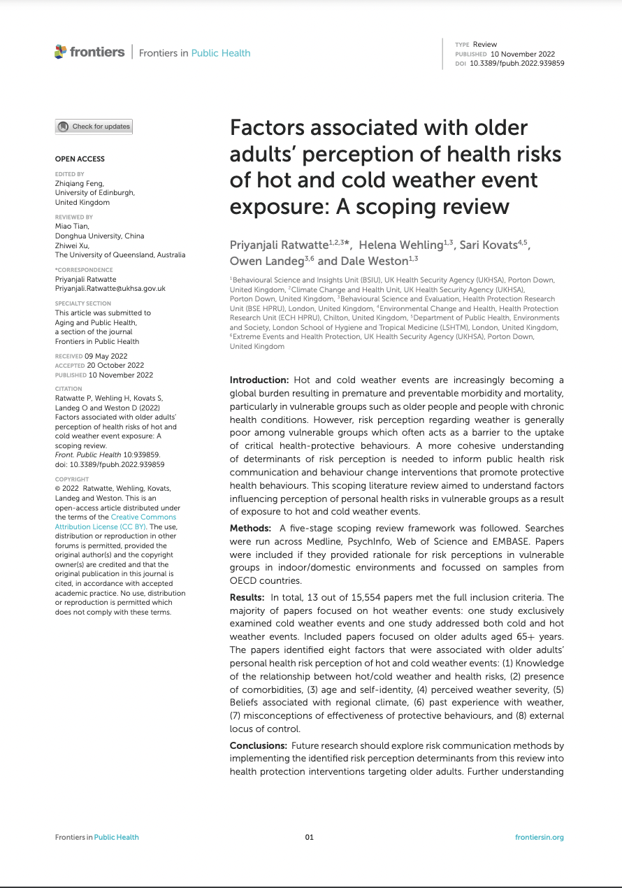 Factors associated with older adults' perception of health risks of hot and cold weather event ...